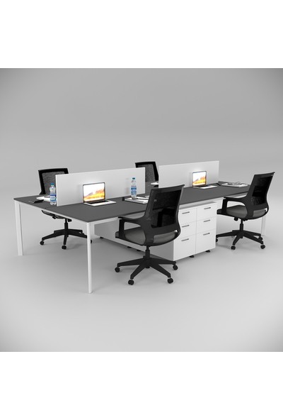 Akr Ofis Corner Dörtlü Workstation Etajerli Antrasit Akr Ofis Corner Dörtlü Workstation Etajerli Antrasit