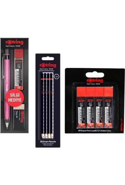 Rotring Visuclick Pembe Okul Seti, 4'lü Uç ve Sınav Kalemi Seti Rotring Visuclick Pembe Okul Seti, 4'lü Uç ve Sınav Kalemi Seti
