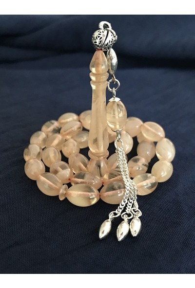 Şamil Tesbih Ateş Kehribar Tesbih 925 Ayar Gümüş Püsküllü Tesbih