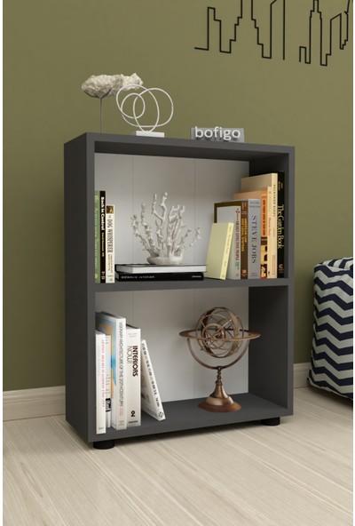 Bofigo Dekoratif 2 Raflı Kitaplık Modern Kitaplık Antrasit