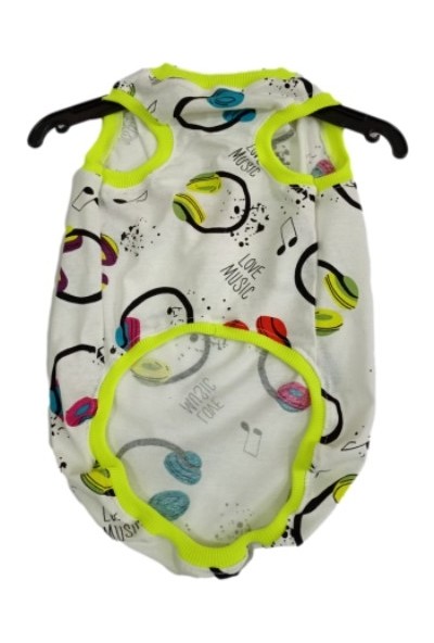 Kulaklık Desenli Sarı Kollu Kedi Köpek Kıyafeti Elbisesi