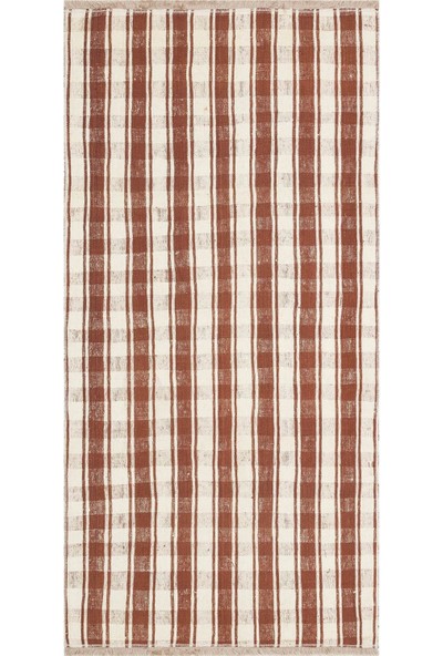 Çam Halı Beyaz Kahverengi El Dokuma Vintage Kilim 100 x 200 Cm Çam Halı Beyaz Kahverengi El Dokuma Vintage Kilim 100 x 200 Cm