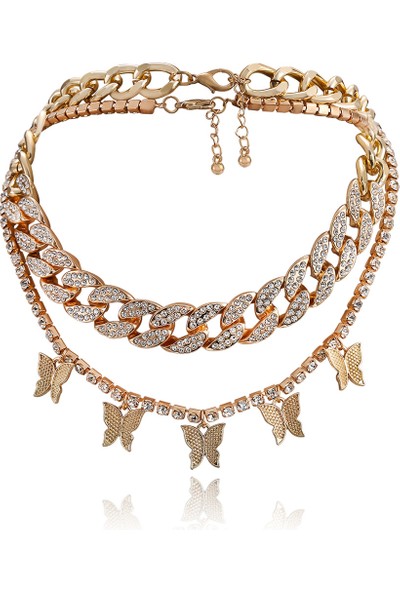 Shixin X0909 Kadın Küba Zincir Kelebek Püskül Zirkon Kolye Altın Gümüş (Yurt Dışından) Shixin X0909 Kadın Küba Zincir Kelebek Püskül Zirkon Kolye Altın Gümüş (Yurt Dışından)