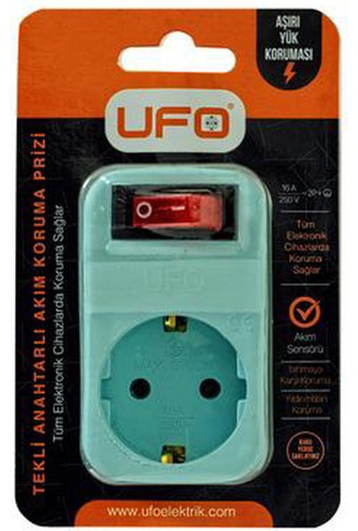 UFO Yigit Akım Korumalı Tekli Anahtar Priz Mavi UFO Yigit Akım Korumalı Tekli Anahtar Priz Mavi