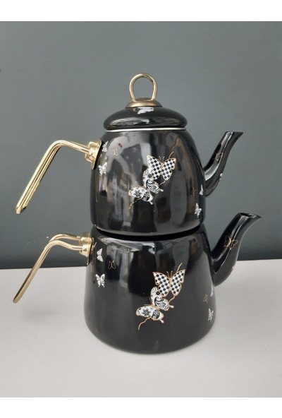 Acar Emaye Çaydanlık Takımı Kelebek Desen