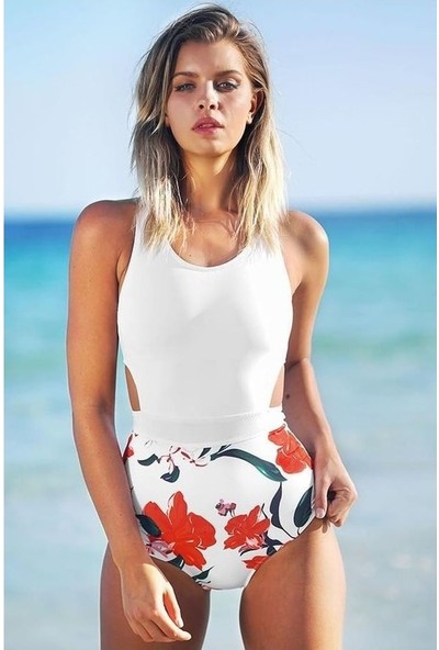 Sırt Fermuarlı Yüksek Bel Görünümlü Mayo Sırt Fermuarlı Yüksek Bel Görünümlü Mayo