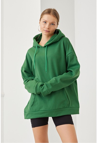 Foremia Cep Detay Kapşonlu Sweat-Yeşil