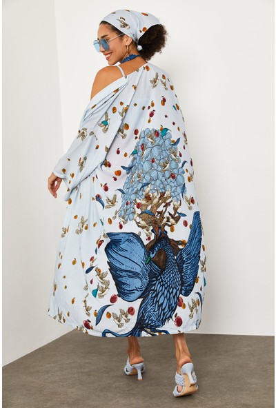 Xhan Mavi Baskılı & Bandanalı Uzun Kimono 2YXK4-46210-12 Xhan Mavi Baskılı & Bandanalı Uzun Kimono 2YXK4-46210-12