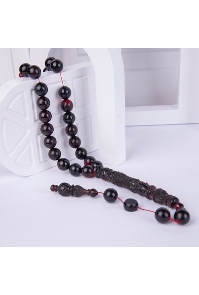 Vetesbih Sistemli Imame Işçilikli Sıkma Kehribar Tesbih Büyük Boy