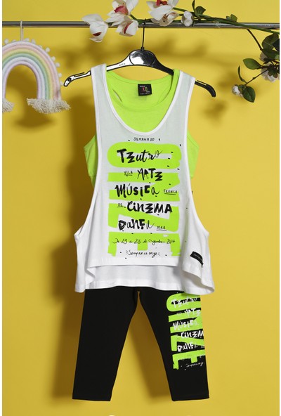 Pina Kids Crop Badylı Taytlı Kız Çocuk 3’lü Alt Üst Takım