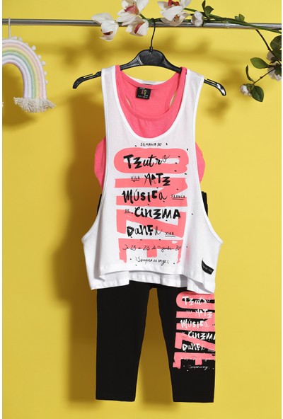 Pina Kids Crop Badylı Taytlı Kız Çocuk 3’lü Alt Üst Takım