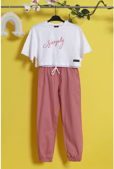 Pina Kids Tshirtli Jogger Pantolonlu Rahat Kesim Kız Çocuk 2’li Alt Üst Takım