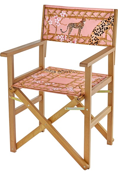 Il Giardino Pembe Leopar Desenli Ahşap Rejisör Sandalyesi Il Giardino Pembe Leopar Desenli Ahşap Rejisör Sandalyesi