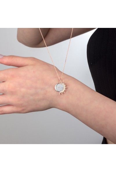 925 Ayar Gümüş Zirkon Taşlı Ay Güneş Kolye