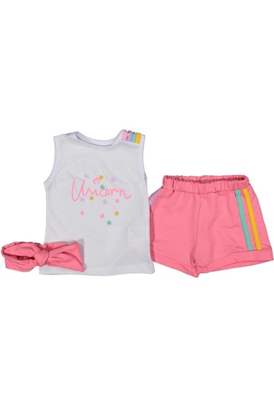 Deren Kids Unıcorn Baskılı Şortlu 3lü Kız Bebek Şort Takım