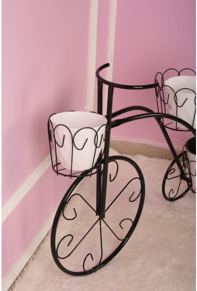 3 Gözlü Ferforje Paslanmaz Bisiklet Saksılık Siyah