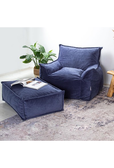 Homedius Notre Kadife Koltuk+Puf Seti-Indigo Homedius Notre Kadife Koltuk+Puf Seti-Indigo