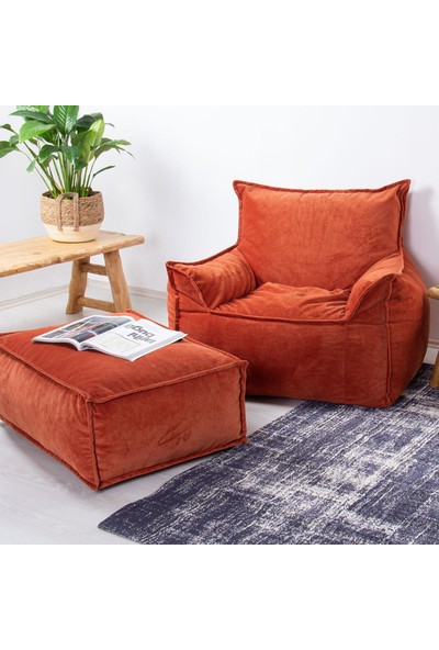 Homedius Notre Kadife Koltuk+Puf Seti-Kiremit Homedius Notre Kadife Koltuk+Puf Seti-Kiremit
