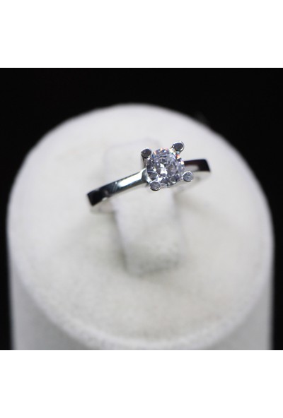 Vetesbih Zirkon Taşlı 925 Ayar Gümüş Tek Taş Yüzük
