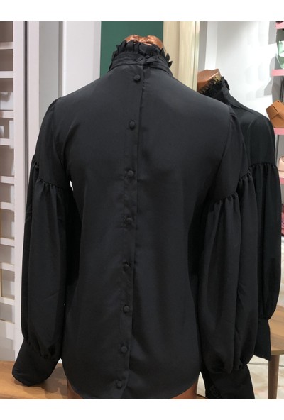 Tanba Kadın Uzun Balon Kollu Siyah Gömlek