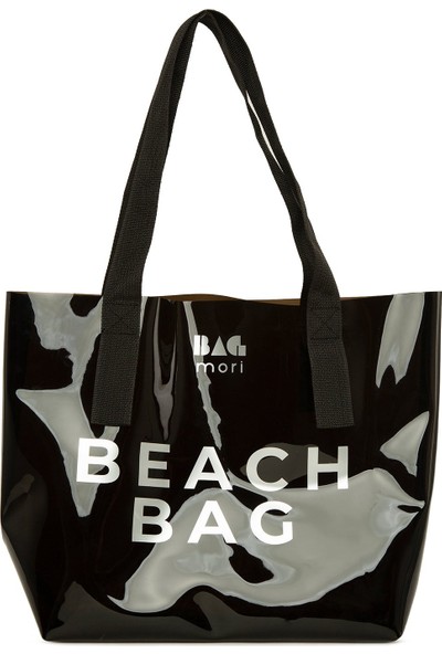 Bagmori Siyah Beach Bag Baskılı Şeffaf Plaj Çantası