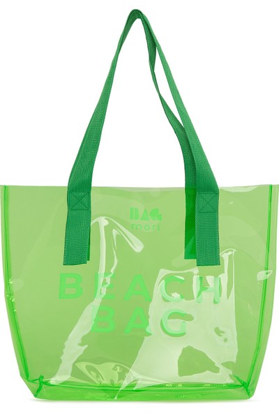 Bagmori Yeşil Beach Bag Baskılı Şeffaf Plaj Çantası