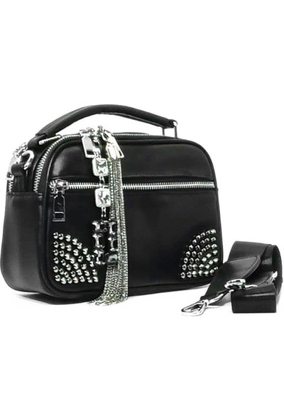Krıste Bell Kadın El ve Omuz Çantası Küçük Boy Iki Bölmeli Zımba Detaylı ve Aksesuarlı Siyah-Desensiz (Düz Renk)-Tek Ebat Krıste Bell Kadın El ve Omuz Çantası Küçük Boy Iki Bölmeli Zımba Detaylı ve Aksesuarlı Siyah-Desensiz (Düz Renk)-Tek Ebat