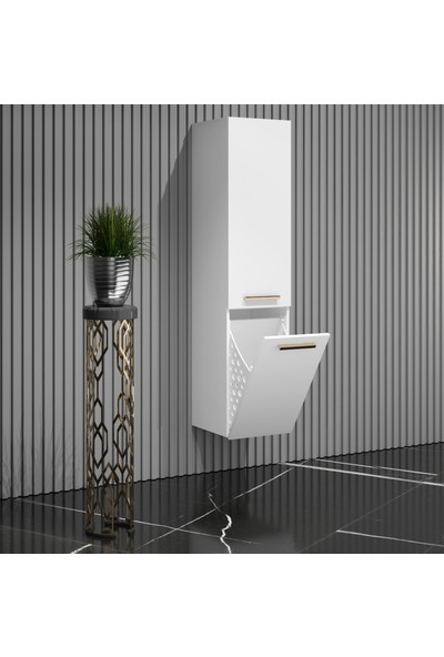 Özceden Boy Dolabı Sepetli Beyaz Mdf Gold Kulplu Özceden Boy Dolabı Sepetli Beyaz Mdf Gold Kulplu