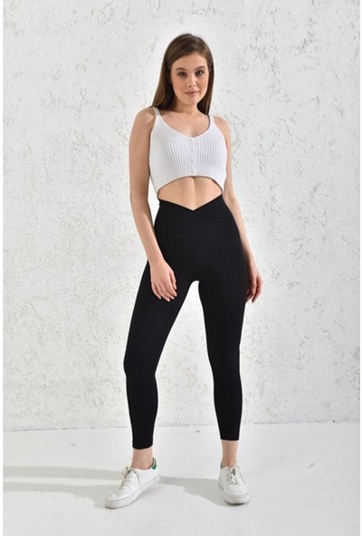 Miralbas Yüksek Bel Çapraz Kemer Fitilli Spor Tayt Miralbas Yüksek Bel Çapraz Kemer Fitilli Spor Tayt