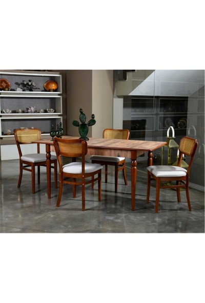 Morocco Hazeranlı Mutfak - Salon Masa Takımı Krem Keten Kumaş