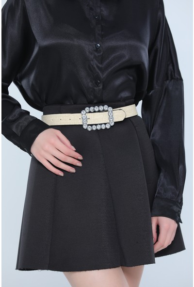 Bej Kadın Taşlı Klasik Şık Kemer P-039670