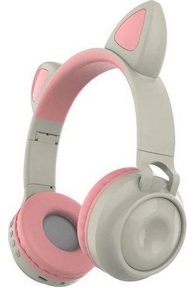 Eiroo Kedi Kulak LED Işıklı Krem-Pembe Kablosuz Kulaklık
