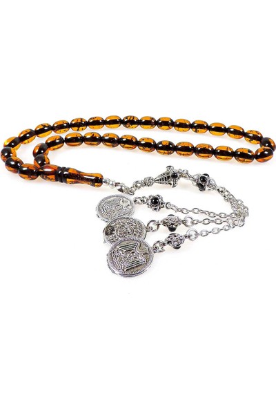 Çay Fosilli Siyah Mine Taş Püsküllü Toz Kehribar Tesbih Çay Fosilli Siyah Mine Taş Püsküllü Toz Kehribar Tesbih