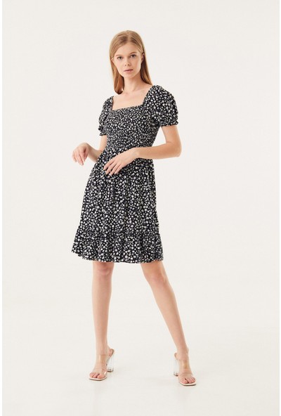 Çiçek Desenli Karpuz Kol Gipeli Elbise