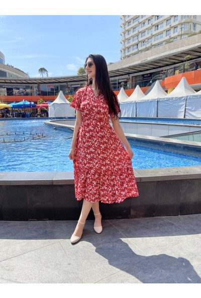 Blu Navy Elbise Blunavy , Viscon Çiçek Detaylı Elbise Blu Navy Elbise Blunavy , Viscon Çiçek Detaylı Elbise