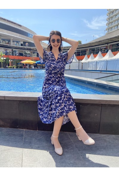 Blu Navy Elbise Blunavy , Viscon Çiçek Detaylı Elbise Blu Navy Elbise Blunavy , Viscon Çiçek Detaylı Elbise