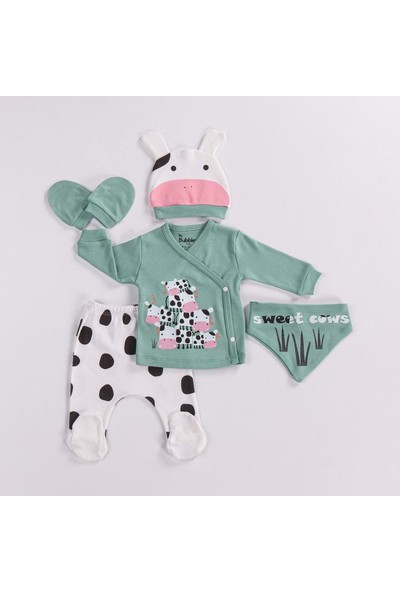 Unisex Bebek 5li Zıbın Inek Baskılı - By Bubbles - Hastane Çıkış - Yeşil - Yenidoğan Unisex Bebek 5li Zıbın Inek Baskılı - By Bubbles - Hastane Çıkış - Yeşil - Yenidoğan