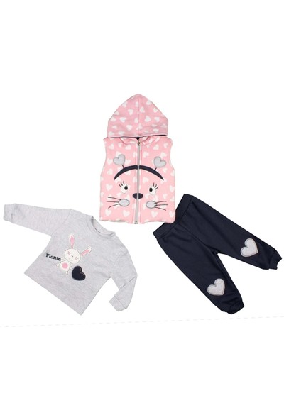 Kız Çocuk 3lü Takım Tavşan Nakışlı - Flonte Kids - Takım - Pembe - 0-1 Yaş Kız Çocuk 3lü Takım Tavşan Nakışlı - Flonte Kids - Takım - Pembe - 0-1 Yaş