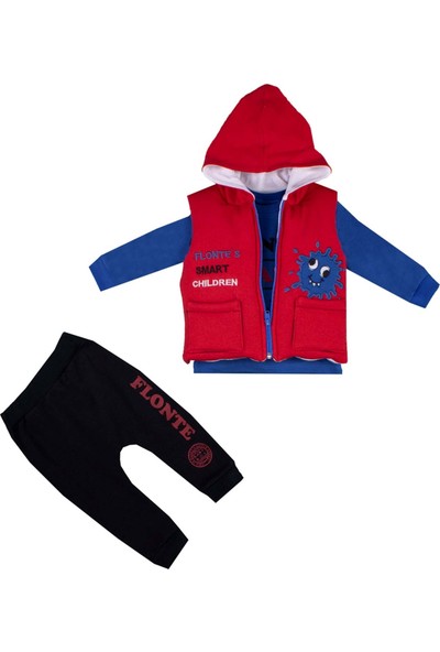 Erkek Çocuk 3lü Takım Canavar Nakışlı - Flonte Kids - Takım - Kırmızı - 0-1 Yaş Erkek Çocuk 3lü Takım Canavar Nakışlı - Flonte Kids - Takım - Kırmızı - 0-1 Yaş