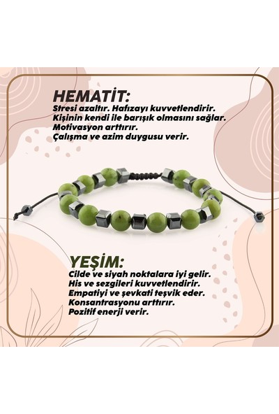 Osmanlı Doğal Taş Yeşim - Hematit Doğal Taşı Bileklik - 6 mm B643