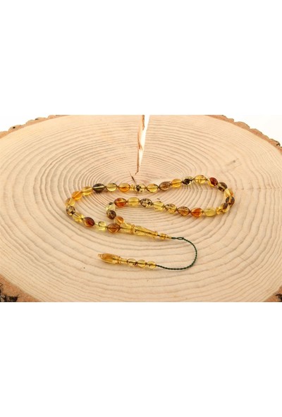 Osmanlı Doğaltaş Yosunlu Arpa Kesim Kehribar Tesbih T149