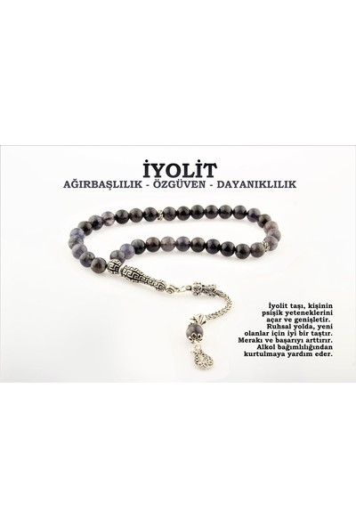 Osmanlı Doğaltaş Iyolit Doğal Taş Tesbih (Gümüş Imame Gümüş Püskül) T160