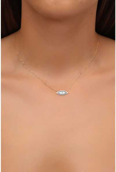 Bilsen Store 925 Ayar Gümüş Altın Kaplama Mavi Beyaz Zirkon Taşlı Mekik Kolye Bilsen Store 925 Ayar Gümüş Altın Kaplama Mavi Beyaz Zirkon Taşlı Mekik Kolye