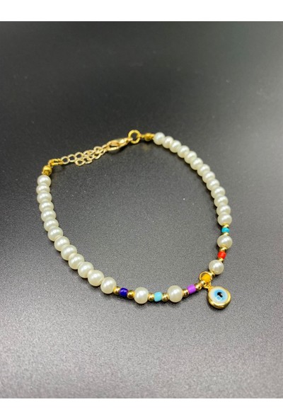Bujiteri Dükkanı Beyaz Boncuklu Küçük Renkli Taşlı Nazar Boncuğu Bileklik