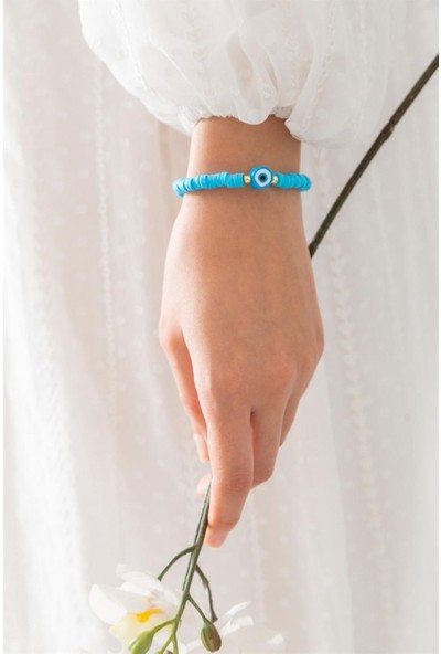 Bujiteri Dükkanı Mavi Fimo Boncuklu Nazar Figürlü Bileklik