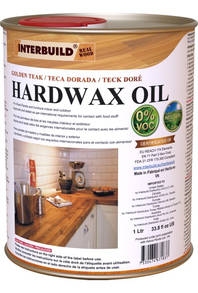 INTERBUILD REAL WOOD Interbuild Hardwax Oil (0%) Voc 1 L Mobilya ve Ahşap Tezgah Yağı, Altın Tik INTERBUILD REAL WOOD Interbuild Hardwax Oil (0%) Voc 1 L Mobilya ve Ahşap Tezgah Yağı, Altın Tik