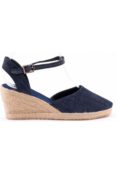 Beyken Ayakkabı Beyken Hasır El Işi Kadın Keten Günlük Sandalet 39-Mavi