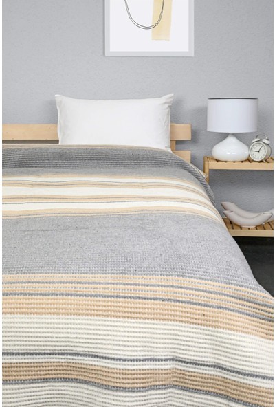 Favora Tek Kişilik Örme Battaniye - Krem - Gri