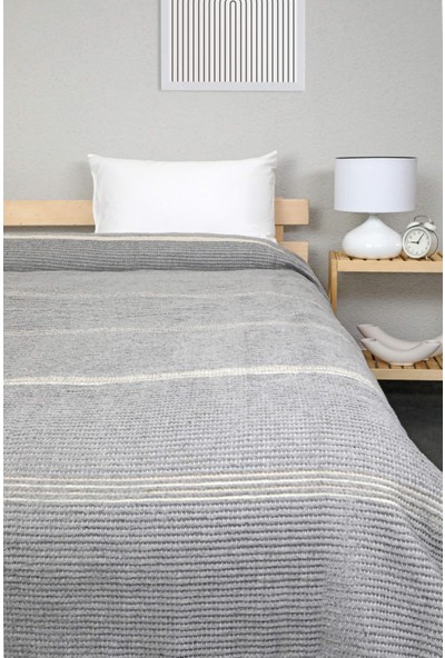 Favora Tek Kişilik Örme Battaniye - Krem - Gri