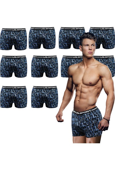 Us. Sport Tutkun 10'lu Baskılı Boxer, Desenli, Likralı, Pamuklu, Slim Fit, Mavi Çizgi Us. Sport Tutkun 10'lu Baskılı Boxer, Desenli, Likralı, Pamuklu, Slim Fit, Mavi Çizgi